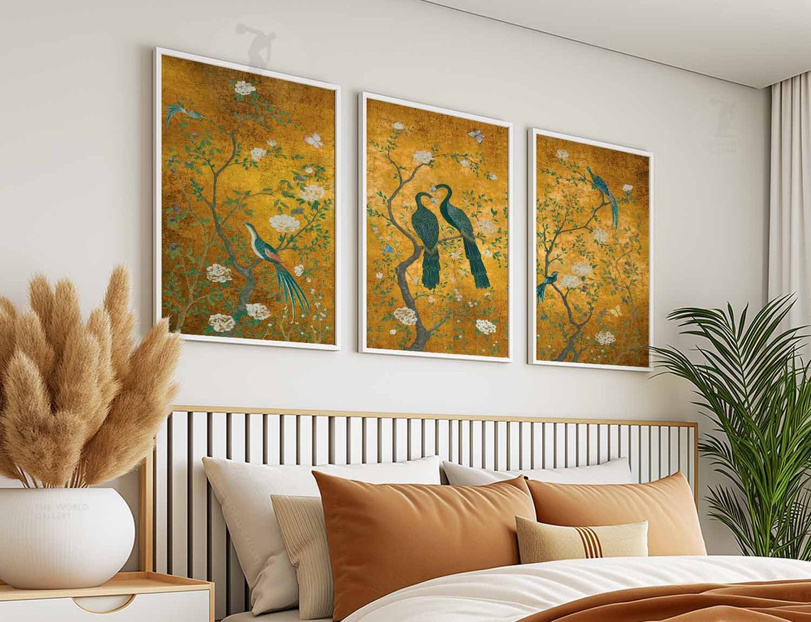 Japanese Set of 3 Floral Posters, Asian Japanese Art Prints, Cranes ...