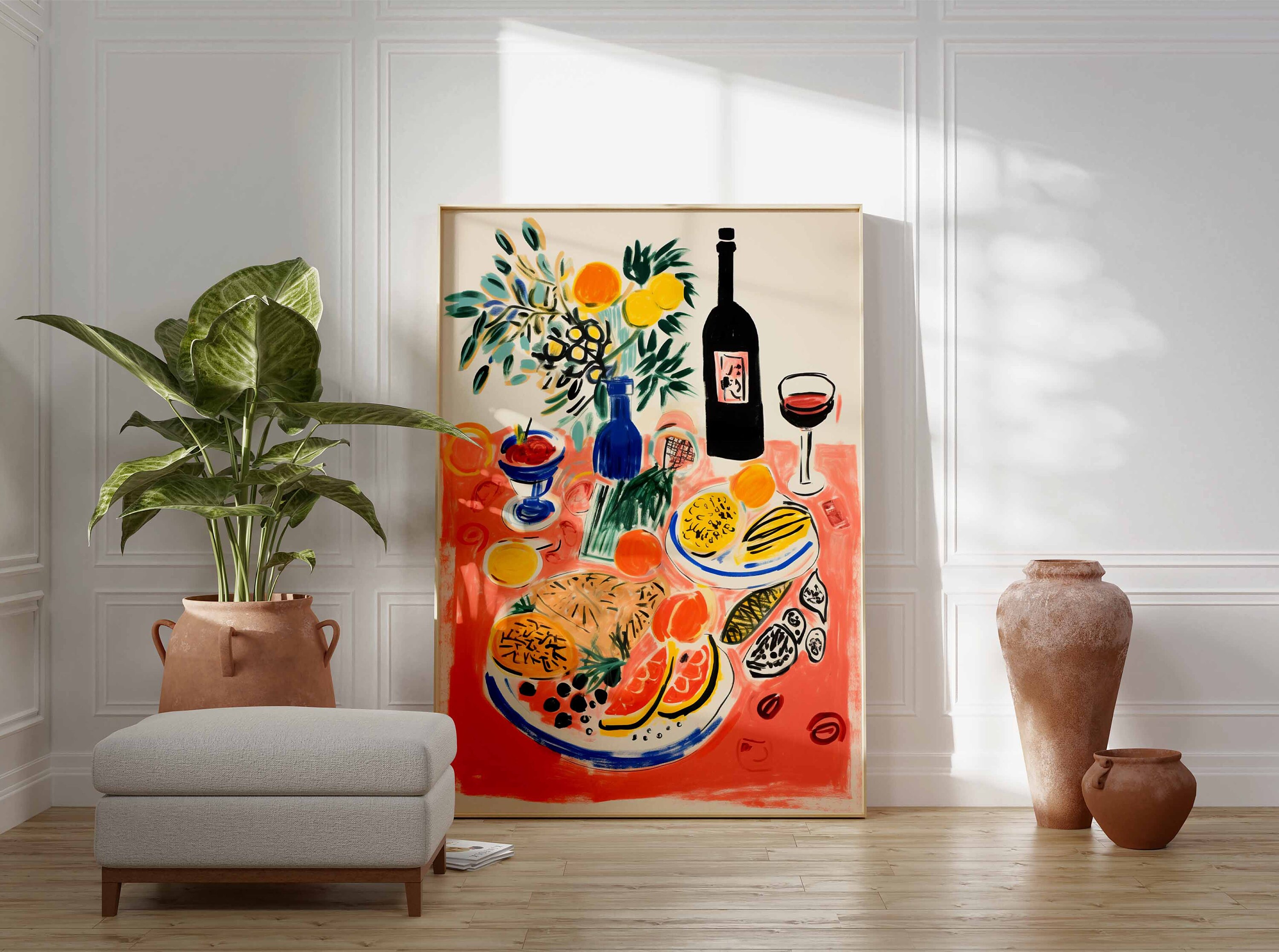 Dinner Table Food Print, Retro Food Art, Vintage Kitchen Poster ...