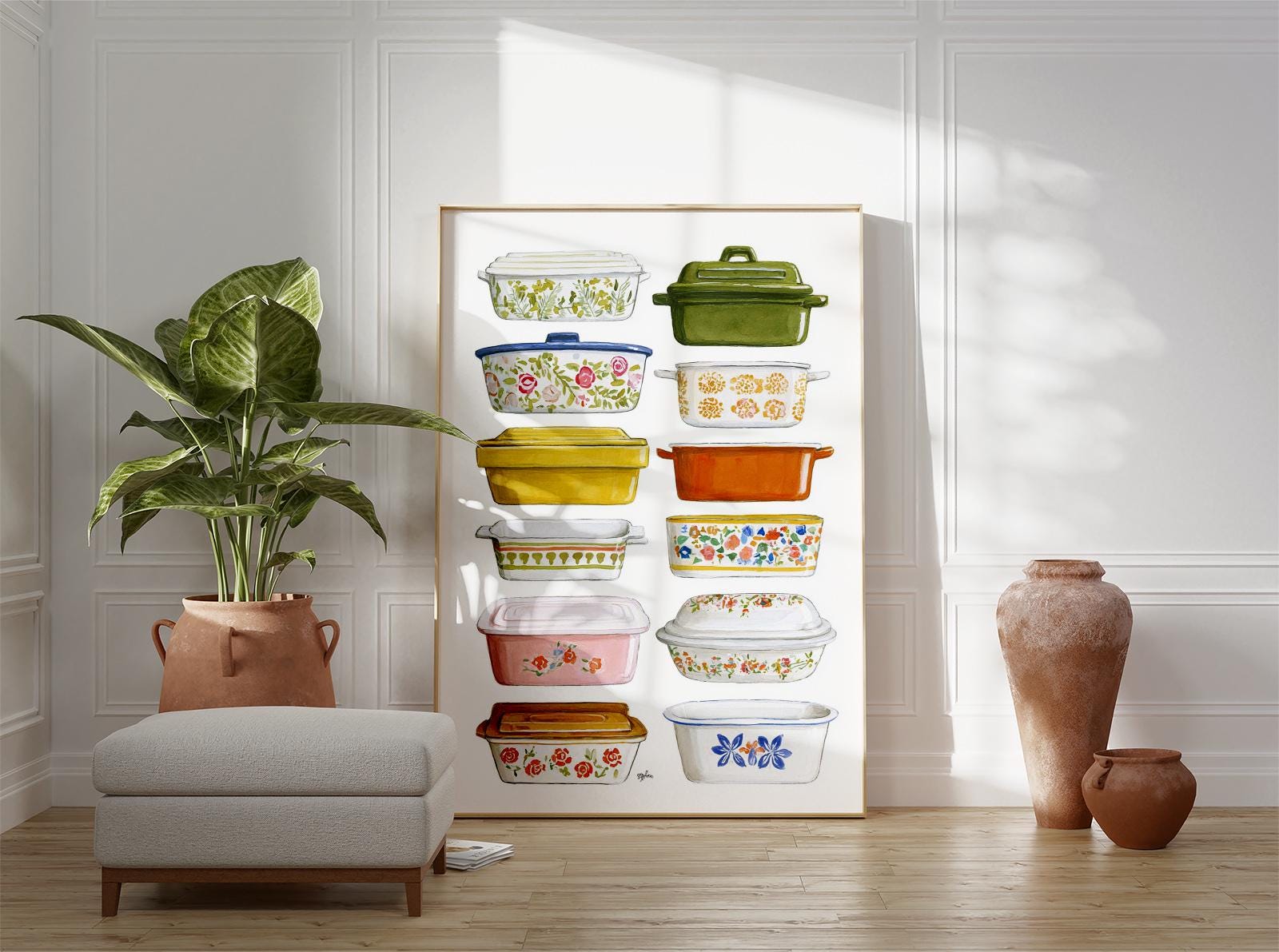 Vintage Pyrex Wall Art, Retro Kitchen Print, Mid Century Dish Poster ...