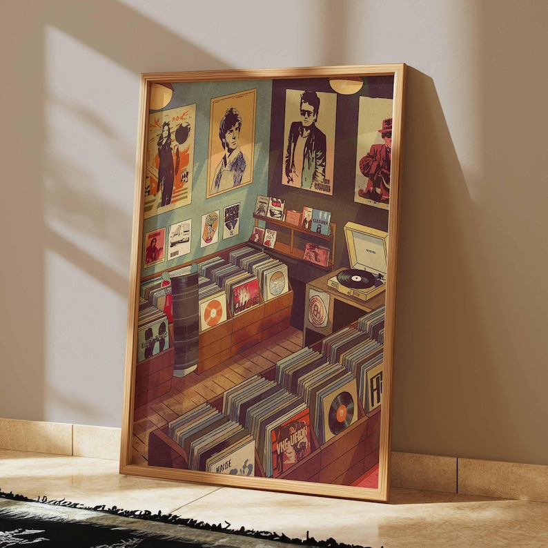 Retro Vinyl Record Store Poster, Vintage Music Print, Record Store Art ...