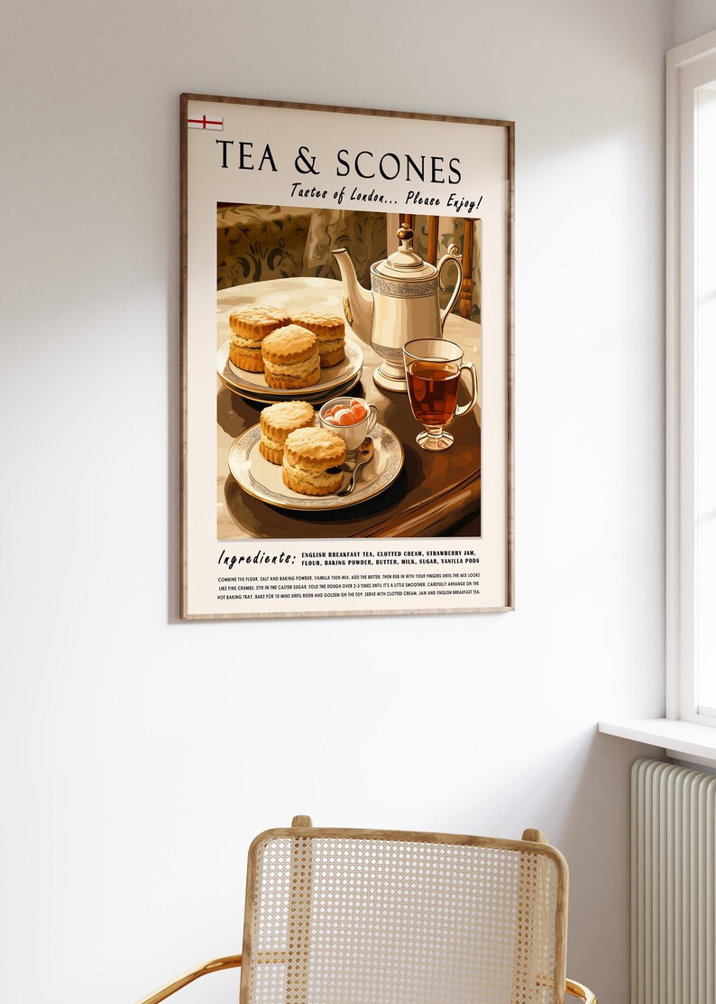 British Tea and Scones Kitchen Poster, Food & Drink Art - Etsy