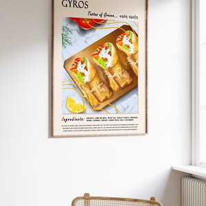 Greek Gyros Food Poster, Greek Food Print, Kitchen Decor, Food and ...