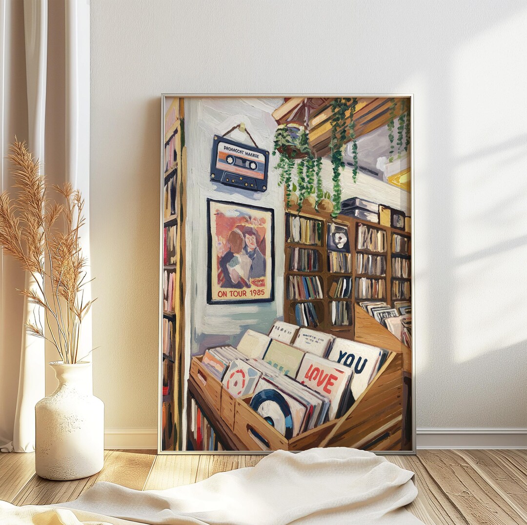 Retro Vinyl Record Store Art Print, Vintage Music Decor - Etsy