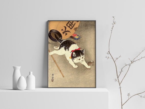 Japanese Cat Poster Japanese Cat Art Print Cat and Mouse | Etsy