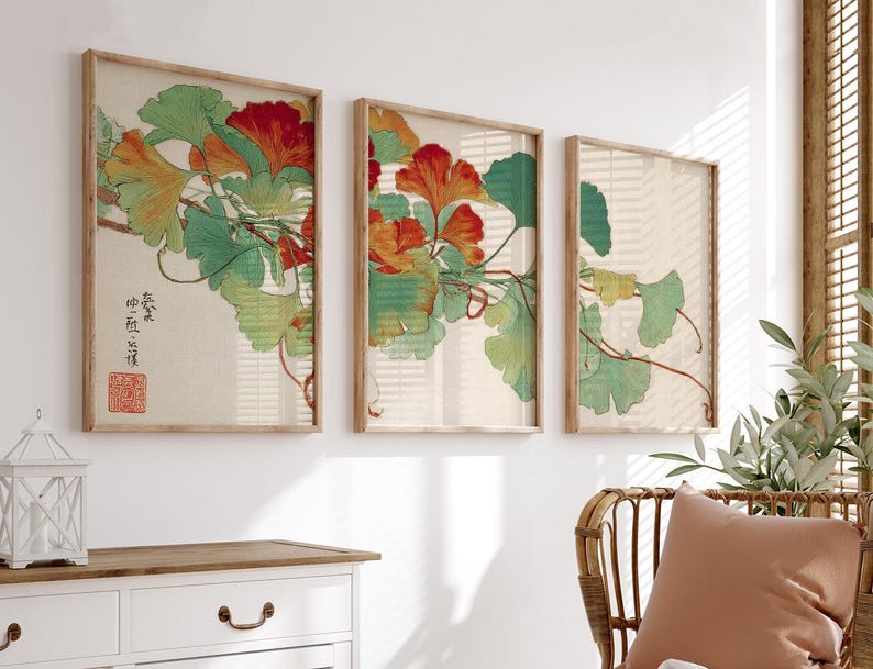 Ginkgo Botanical Poster, Set of 3 Japanese Woodblock Print - Etsy UK