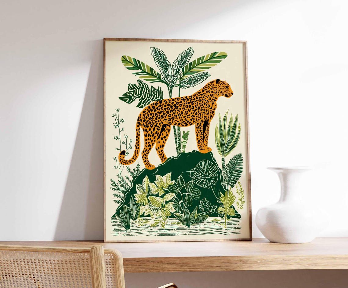 Leopard Poster, Jungle Wall Art, Animal Print, Modern Wildlife Poster ...