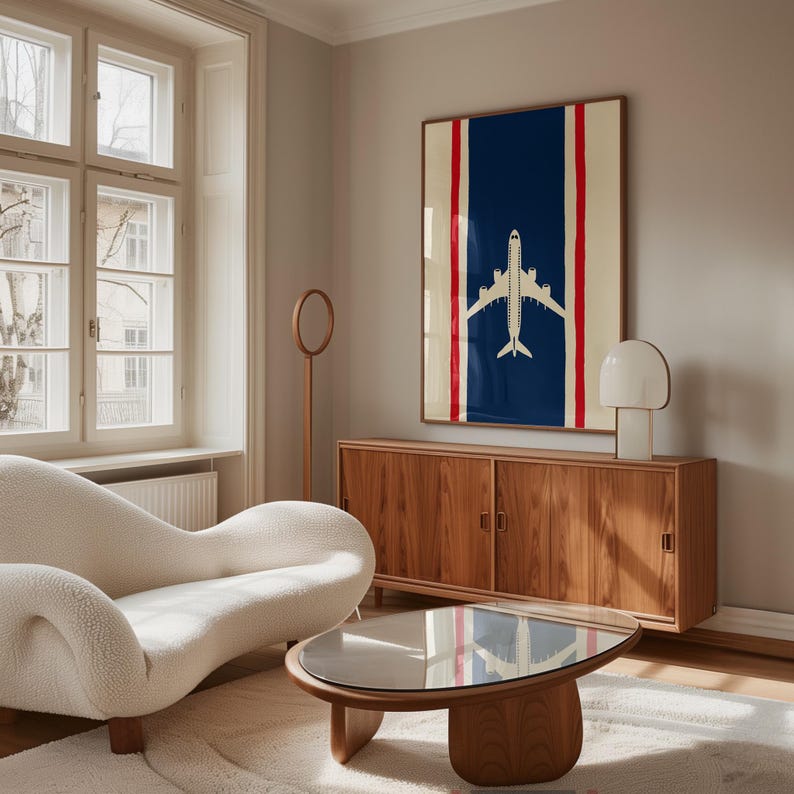 Navy Red Aviation Poster | Top Down Airplane Illustration | Modern ...