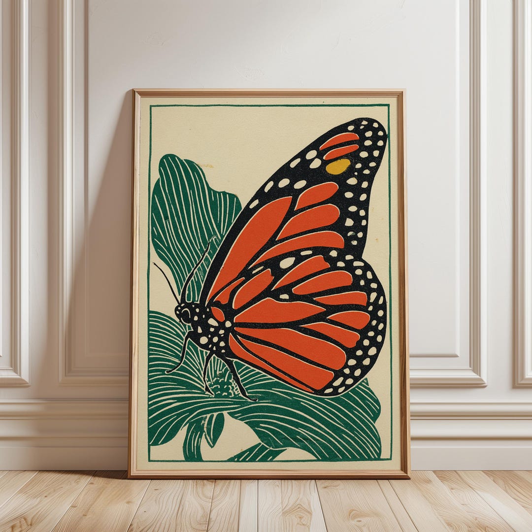 Monarch Butterfly Poster, Bold Illustration, Red Orange Graphic Art ...