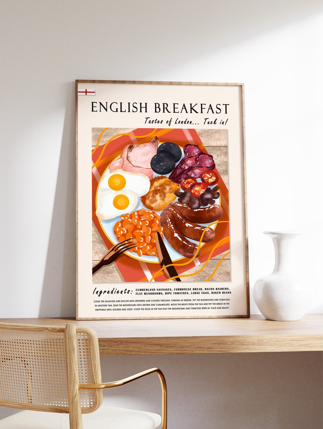 English Breakfast Food Poster, Cooking Poster, London Print, Kitchen ...