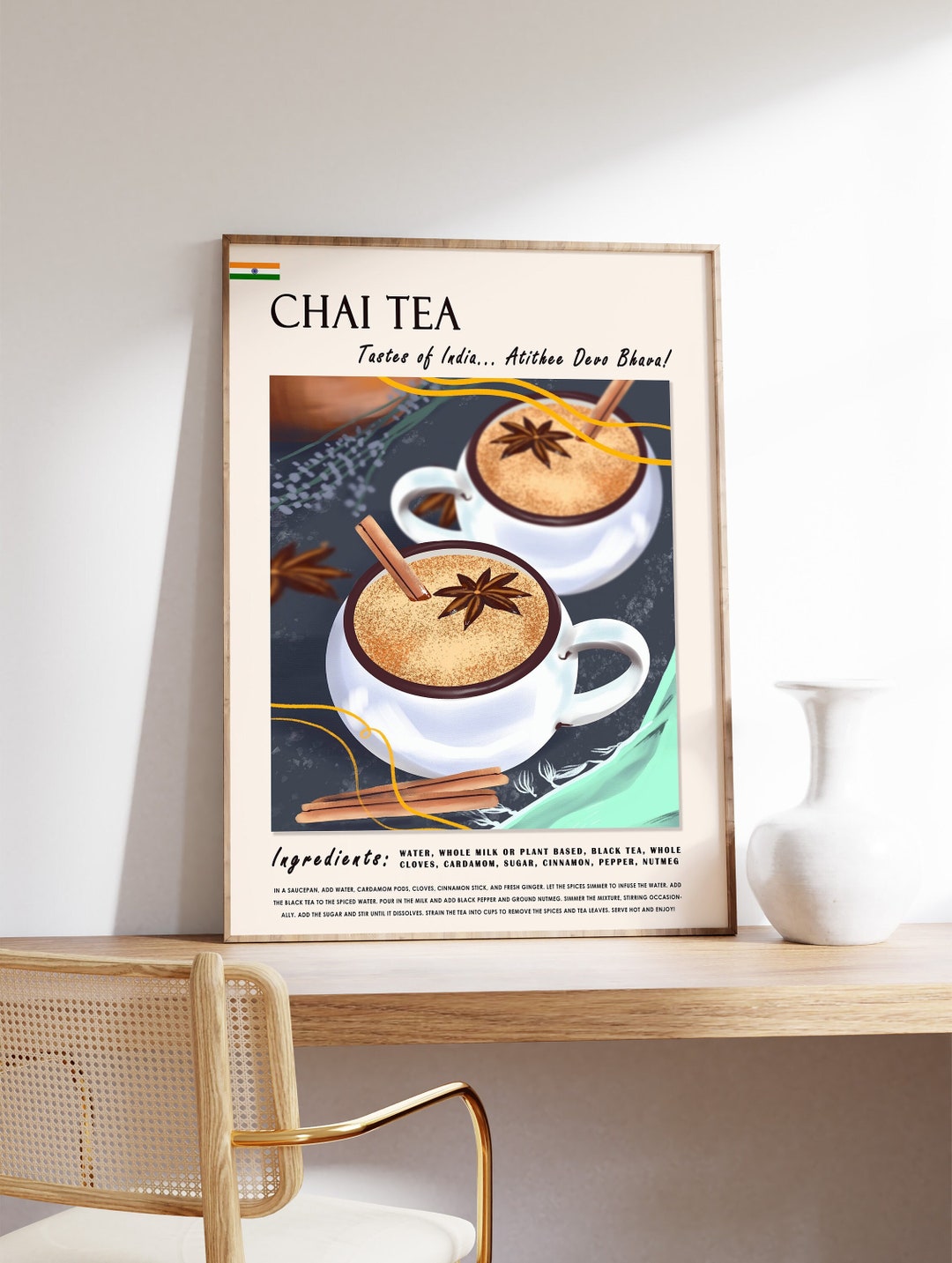 Chai Tea Indian Food and Drink Poster, Indian Food Art, Kitchen Decor ...