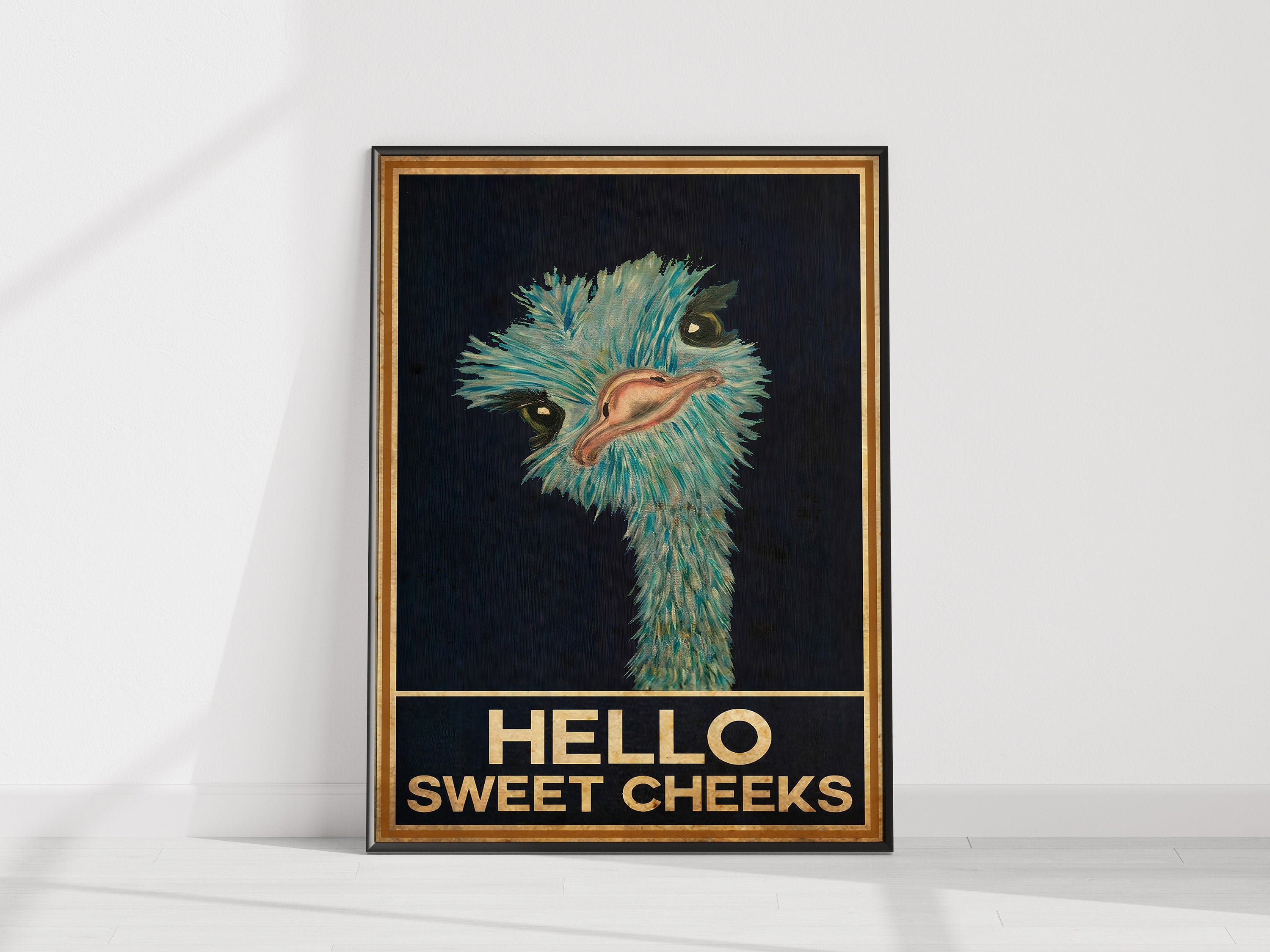 Ostrich Hello Sweet Cheeks Poster Funny Comedy Animal Art | Etsy