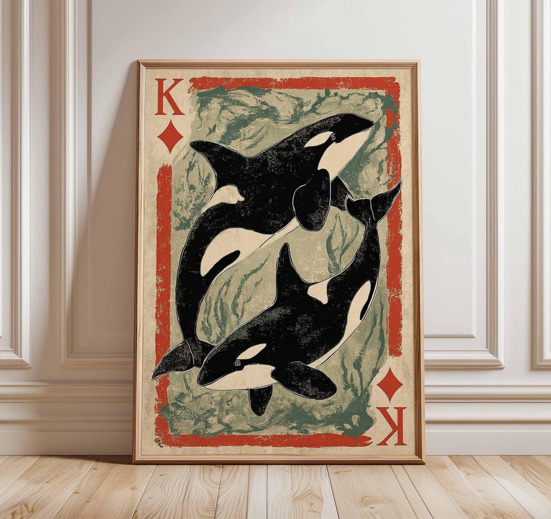 Orca Whale Wall Art Print, Vintage Ocean Poster, Playing Card ...