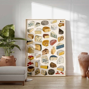 Cheese Poster, Cheese Varieties Art, Gourmet Food Print, Kitchen Decor ...