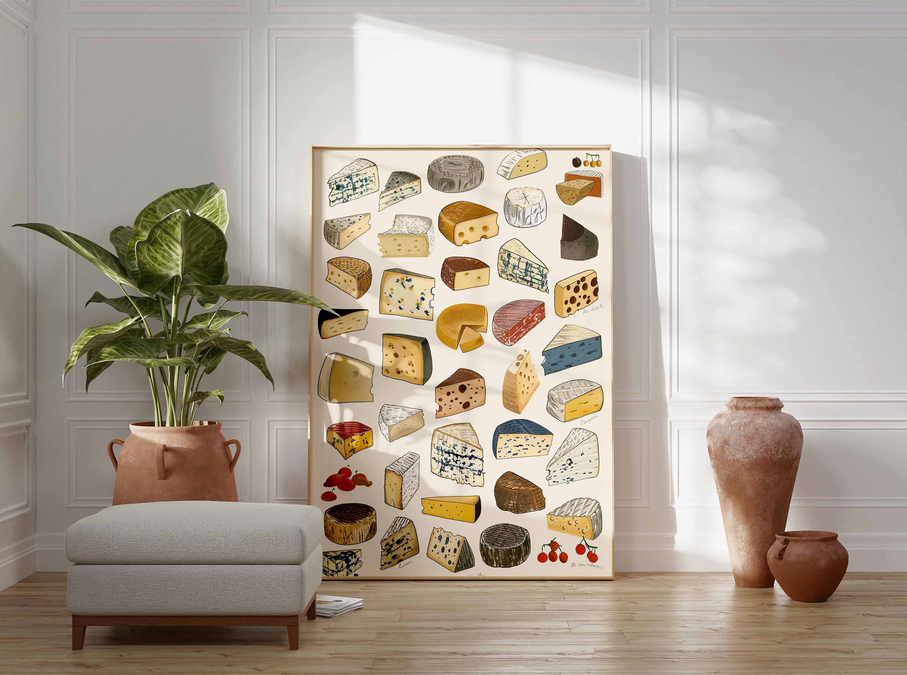 Cheese Poster, Cheese Varieties Art, Gourmet Food Print, Kitchen Decor ...