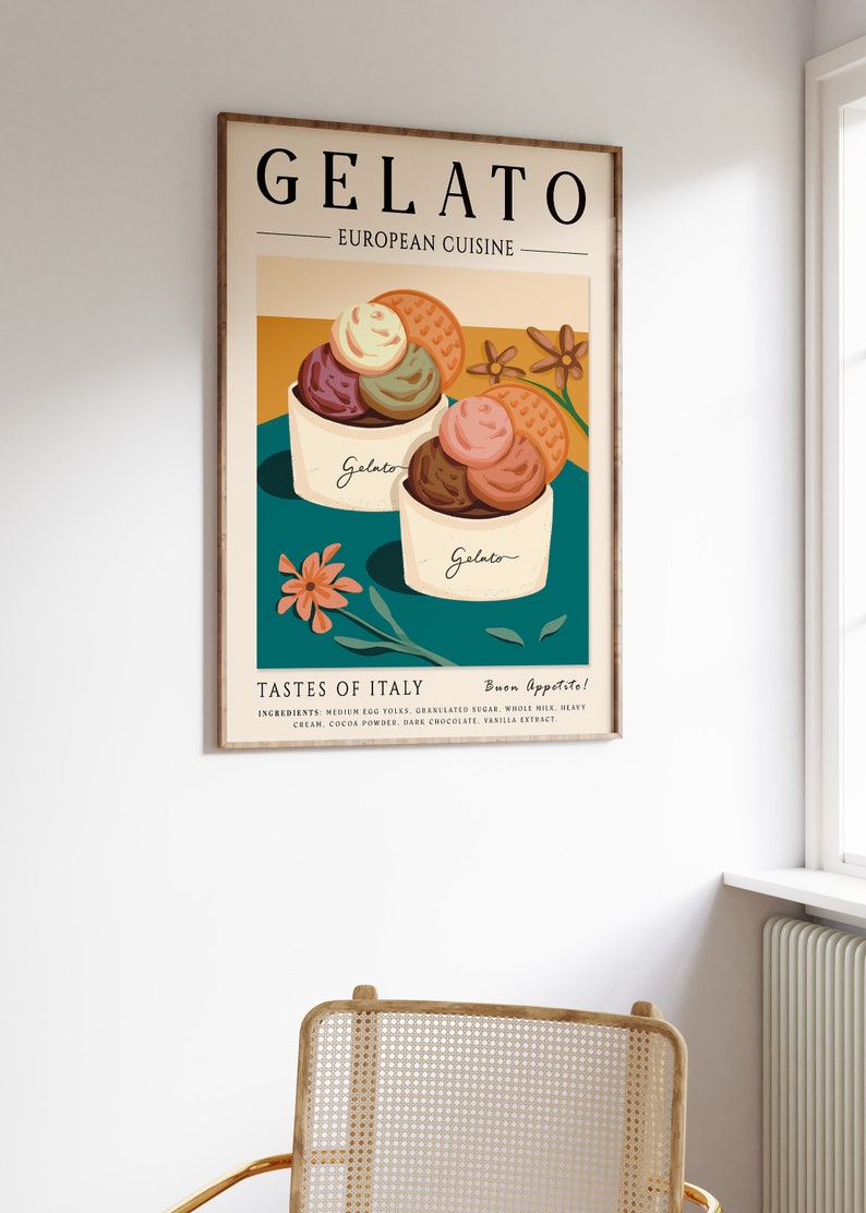 Gelato Poster Italian Food Art Ice Cream Food Poster - Etsy