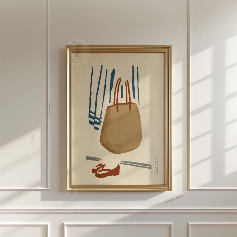 Abstract Figure With Bag, Beige Blue Minimalist Paper Poster - Etsy UK