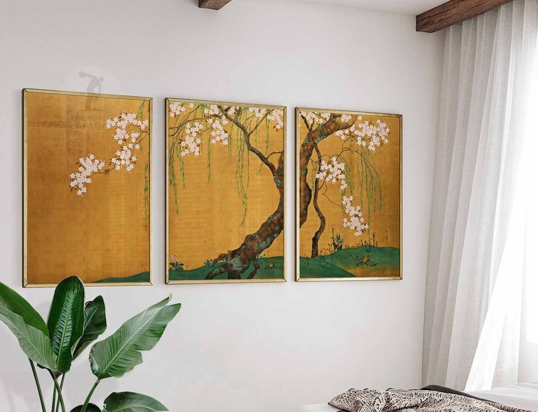 Japanese Set of 3 Posters, Evening Cherry Blossom Tree, Japanese Art ...