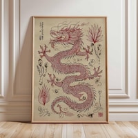 Chinese Dragon Poster, Phoenix Bird Poster, Japanese Dragon Art Print ...