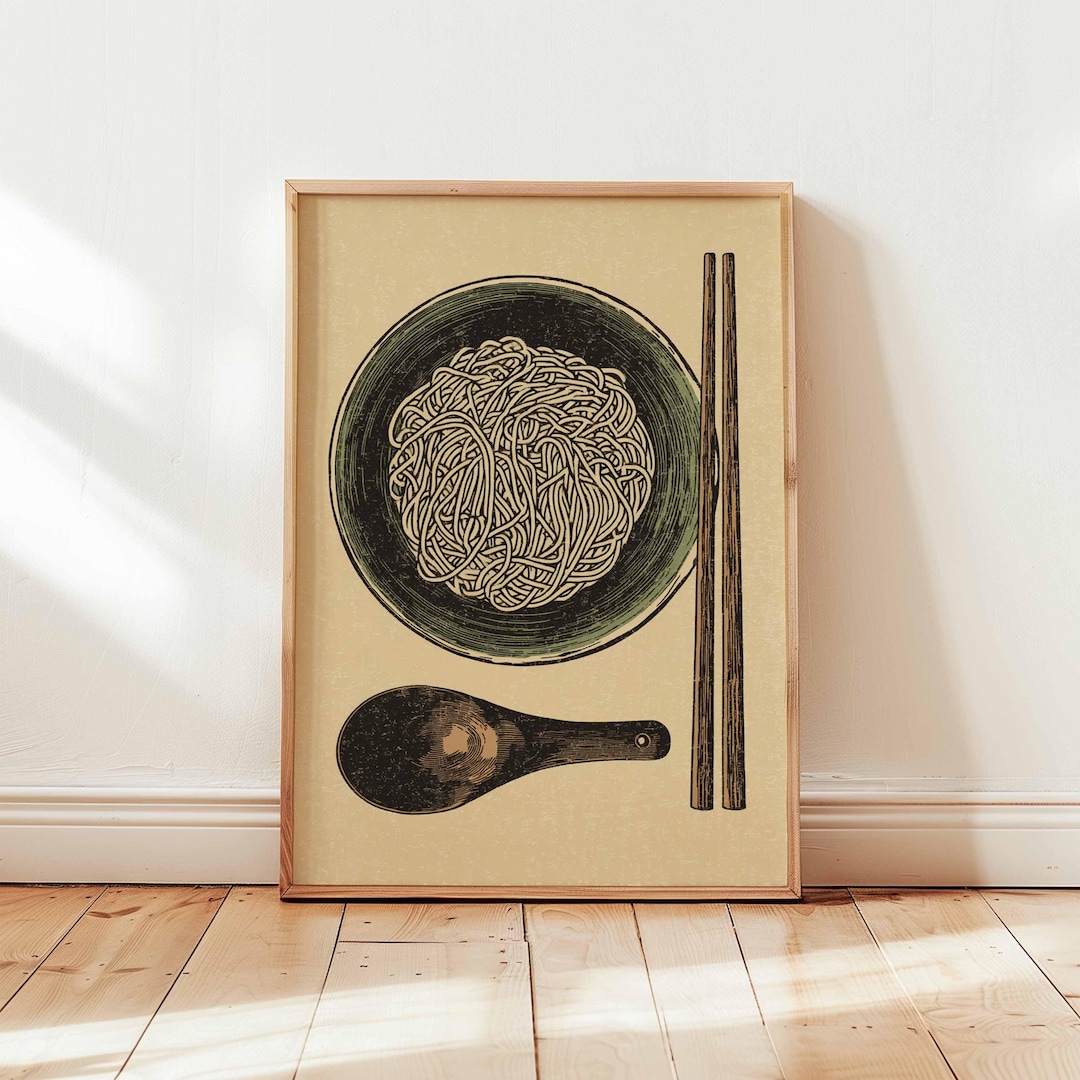 Japanese Noodle Print, Ukiyo-e Style Kitchen Wall Art, Woodblock Foodie ...