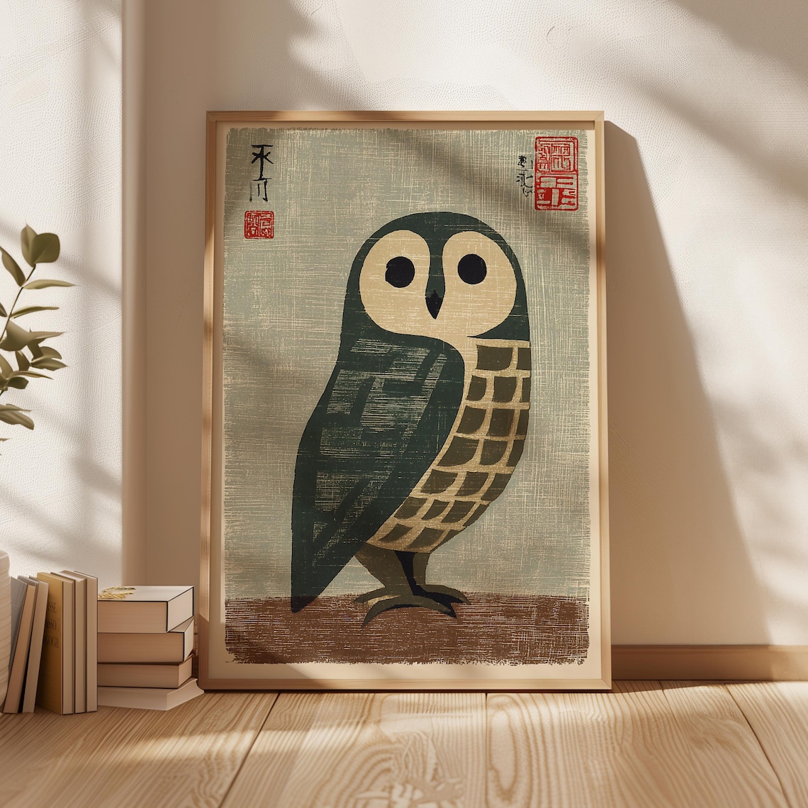 Japanese Owl Art Print, Vintage Woodblock Style, Mid Century Animal ...