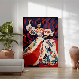 Vintage Spanish Flamenco Dancer Floral Poster, Latin American Art - Etsy