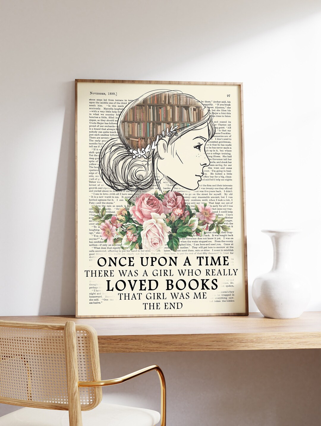 Book Lovers Poster, Floral Poster Print, Vintage Print, Reading Poster ...