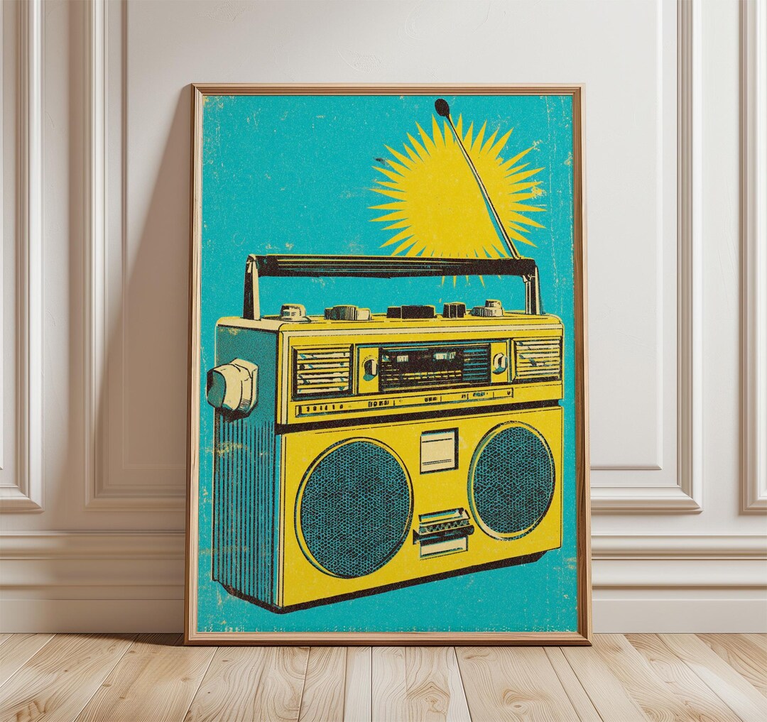 Retro Boombox Poster, Vintage Music Wall Art Print, Colorful Pop Art ...