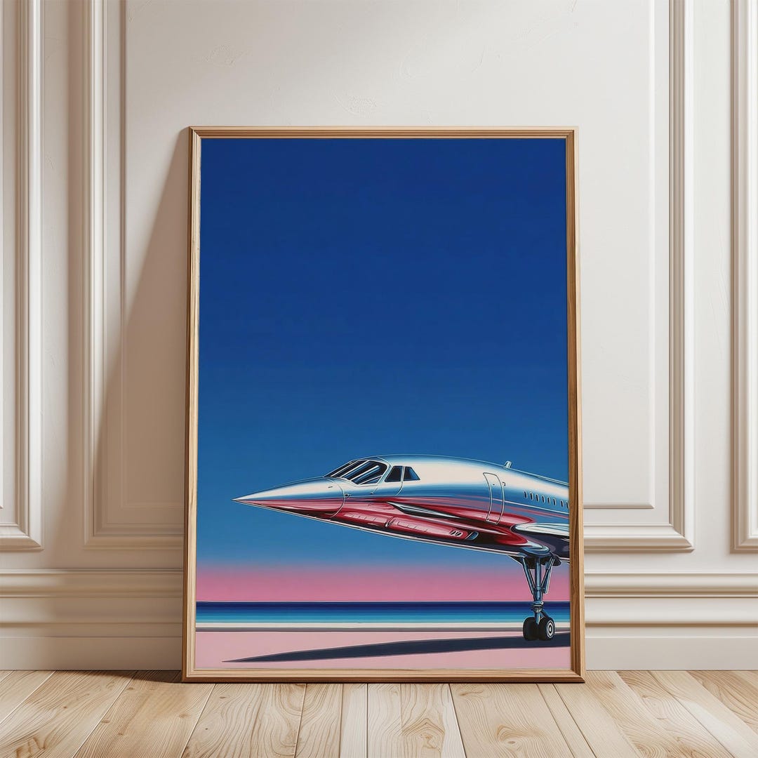 Blue Pink Airplane Poster | Concorde Style Jet Illustration | Minimal ...