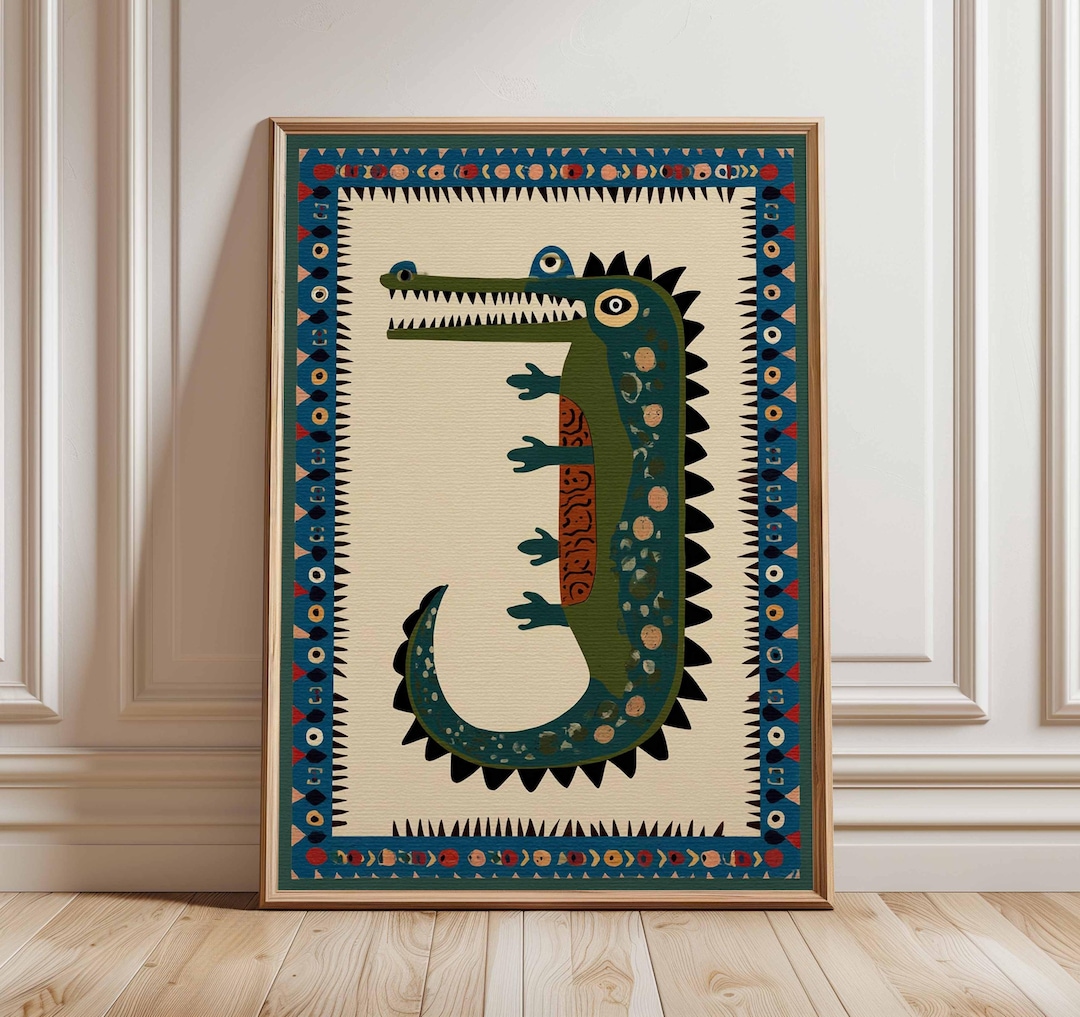 Crocodile Wall Art Print, Tribal Folk Art Poster, Colorful Animal ...