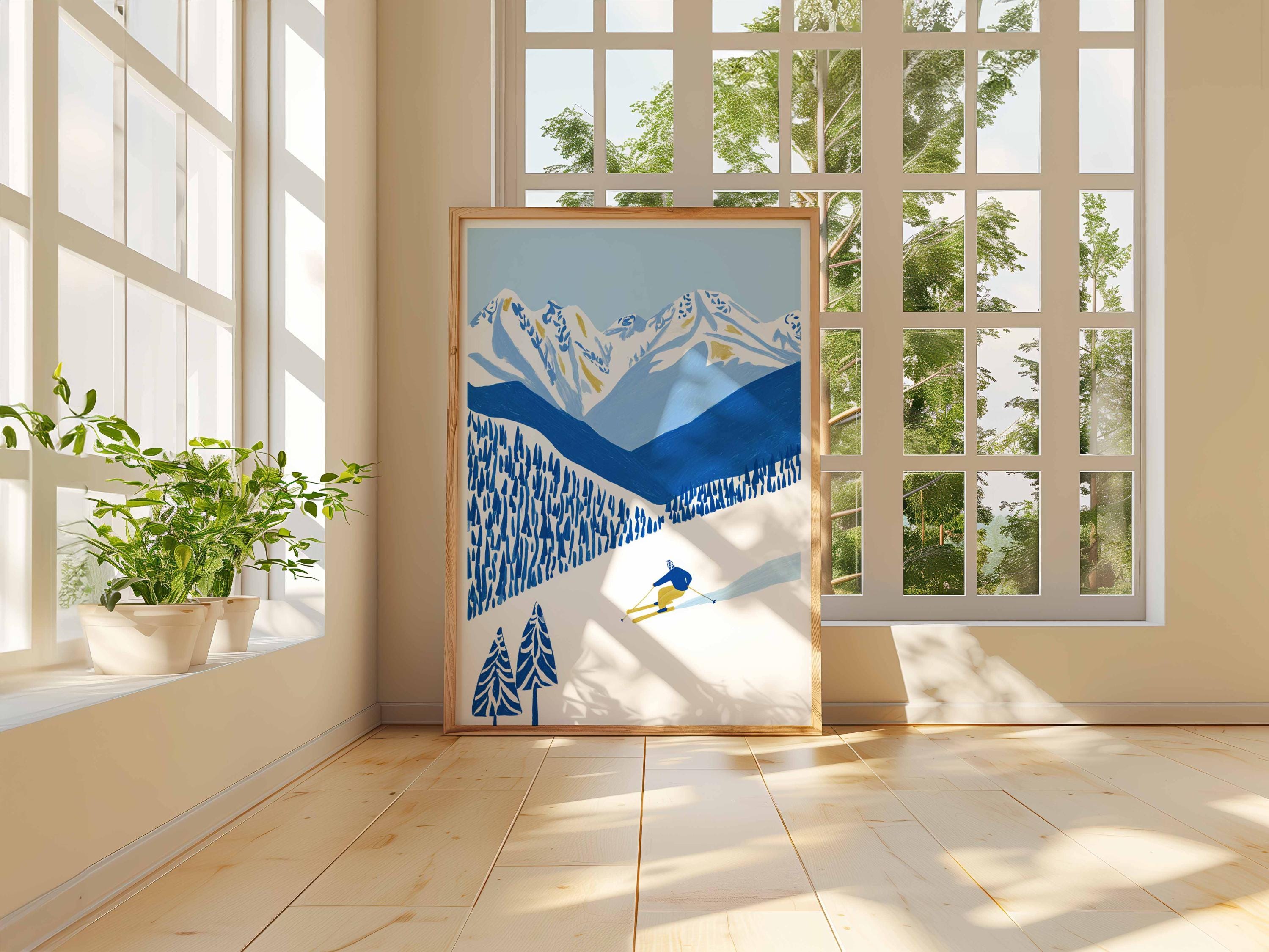 Skiing Wall Art Print, Alpine Mountain Poster, Winter Sports Wall Decor ...