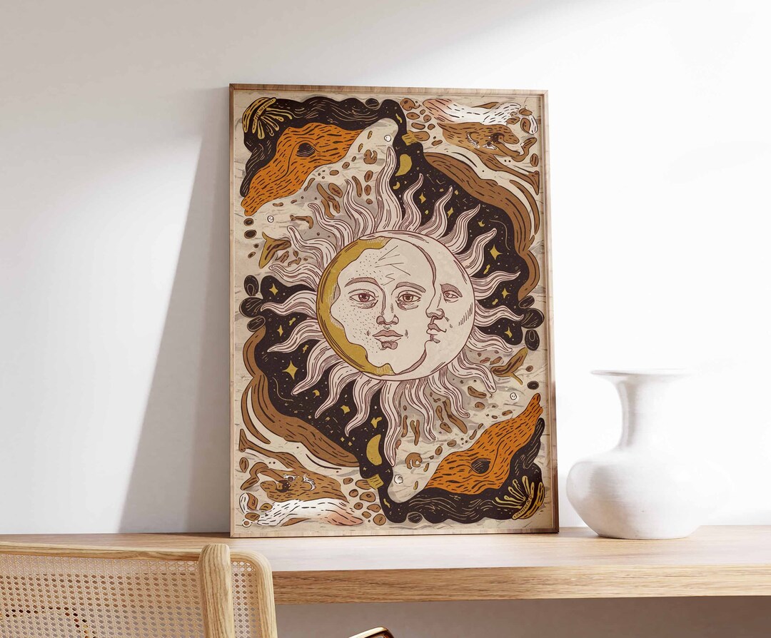 Sun and Moon Poster, Celestial Poster, Spiritual Decor, Vintage Poster ...