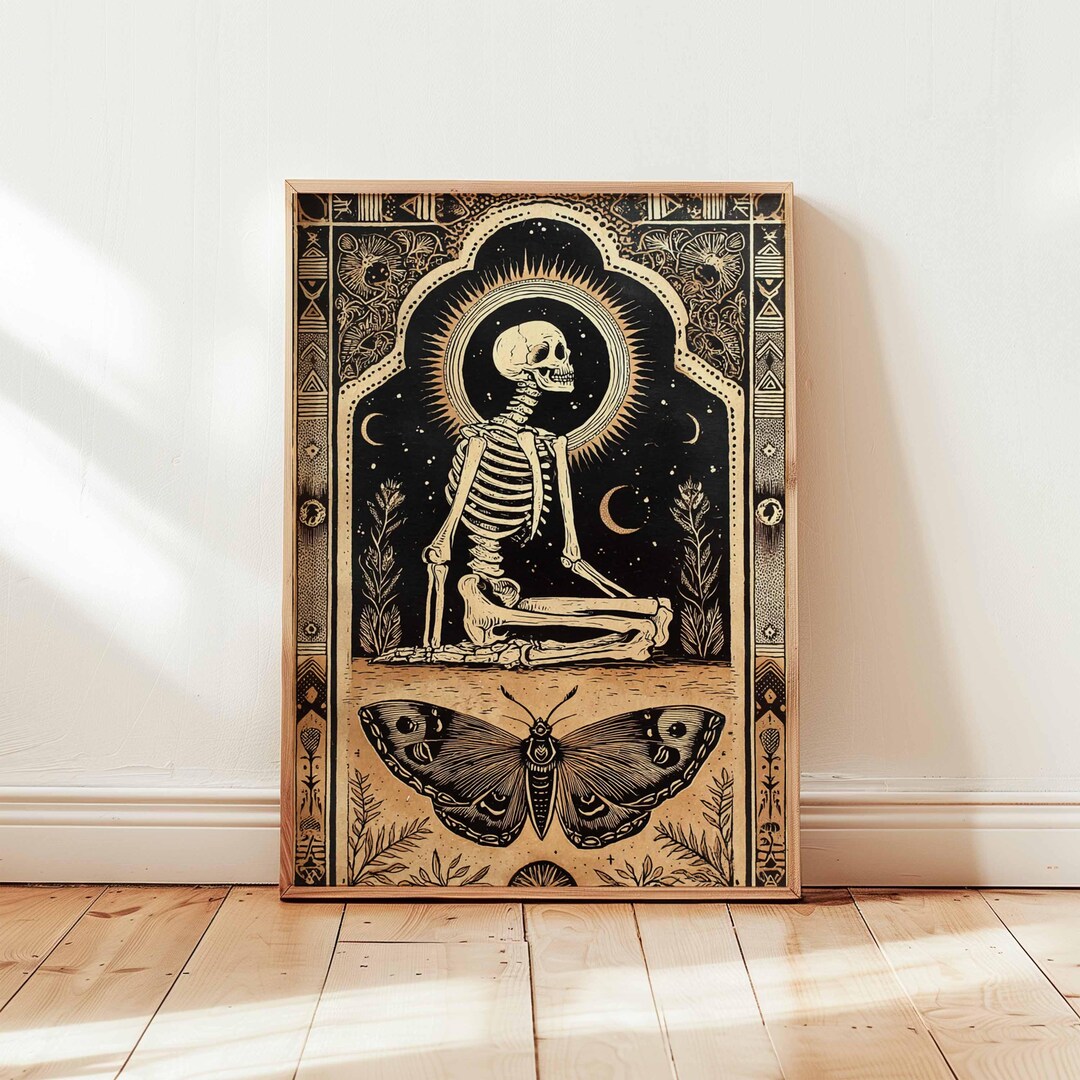 Gothic Skeleton Poster, Dark Angel Wall Art, Celestial Gothic Decor ...