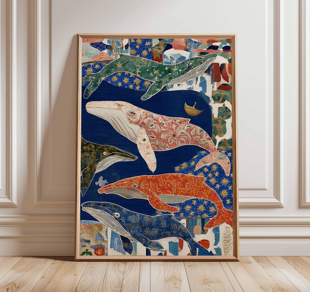 Whale Collage Art Print, Boho Ocean Wall Decor - Etsy
