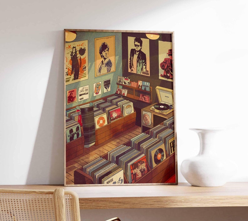 Retro Vinyl Record Store Poster, Vintage Music Print, Record Store Art ...