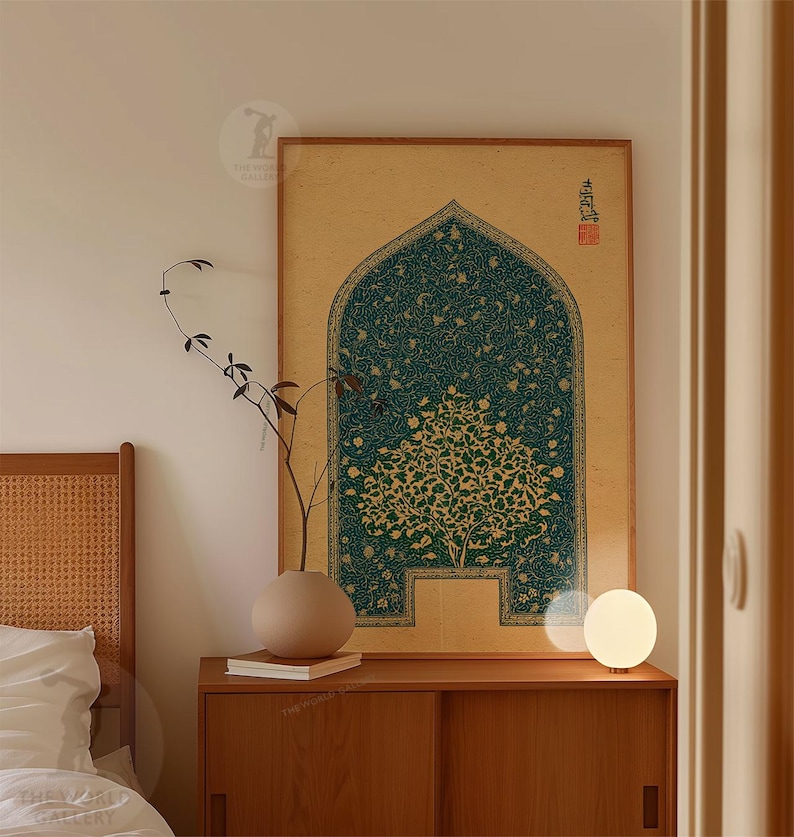 Teal Persian Arch Poster | Islamic Botanical Wall Art | Ornamental Tree ...