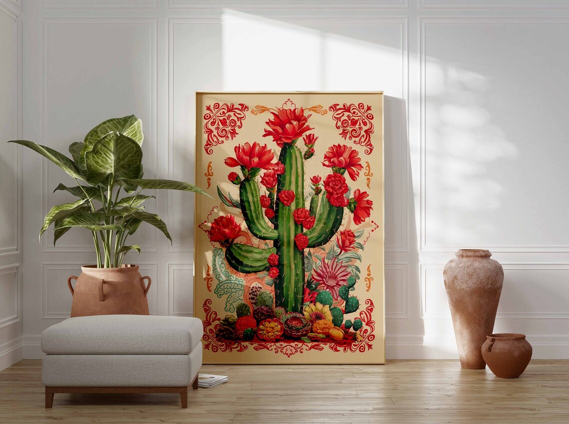 Vintage Mexican Cactus Poster, Colourful Mexican Art Prints, Mexican ...