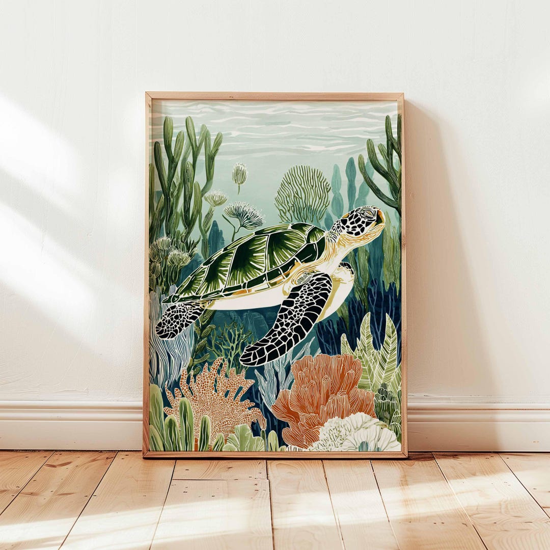 Turtle Poster, Ocean Wall Art, Sea Turtle Print, Marine Life Poster ...