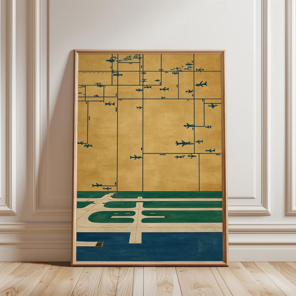 Yellow Blue Airport Diagram Poster | Abstract Runway Map Illustration ...