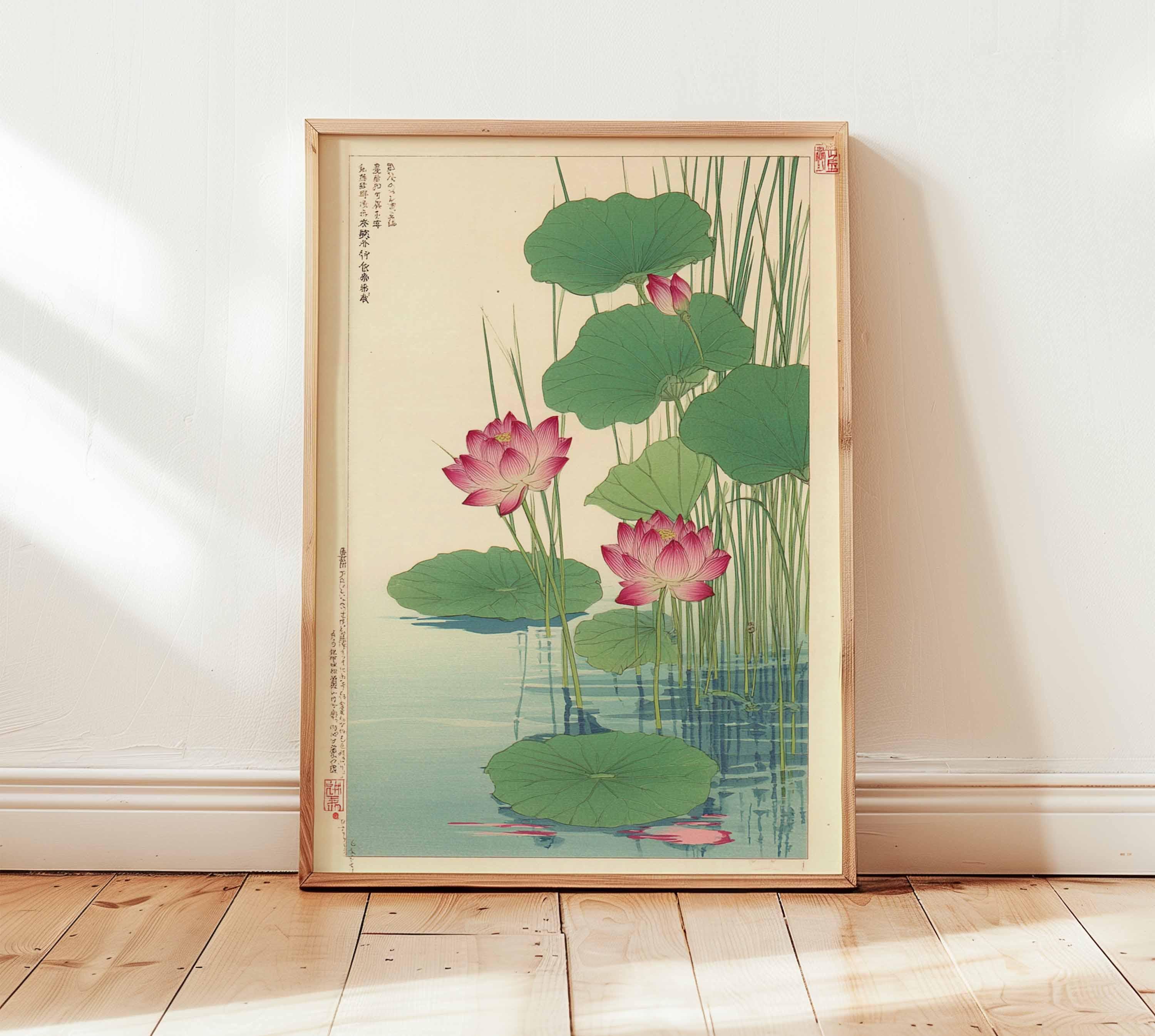 Japanese Lotus Flower Poster, Vintage Botanical Art Print, Traditional ...