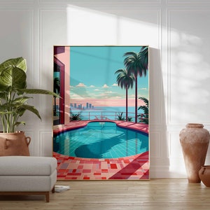 Miami Pool Print, 80's Swimming Pool Poster, Retro Florida Beach Art ...