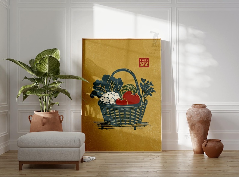 Vegetable Basket Poster, Rustic Food Art, Minimal Kitchen Print - Etsy UK