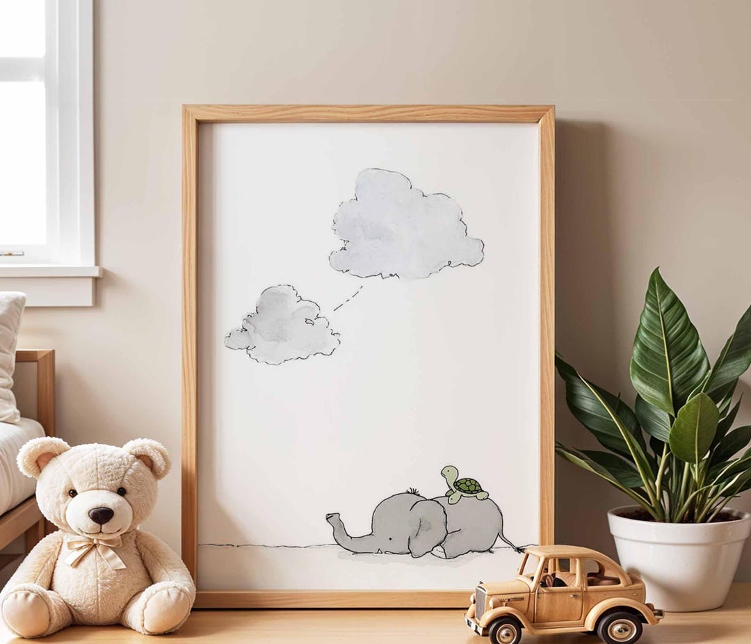 Elephant Nursery Poster | Cute Elephant and Turtle Wall Art | Baby Room ...