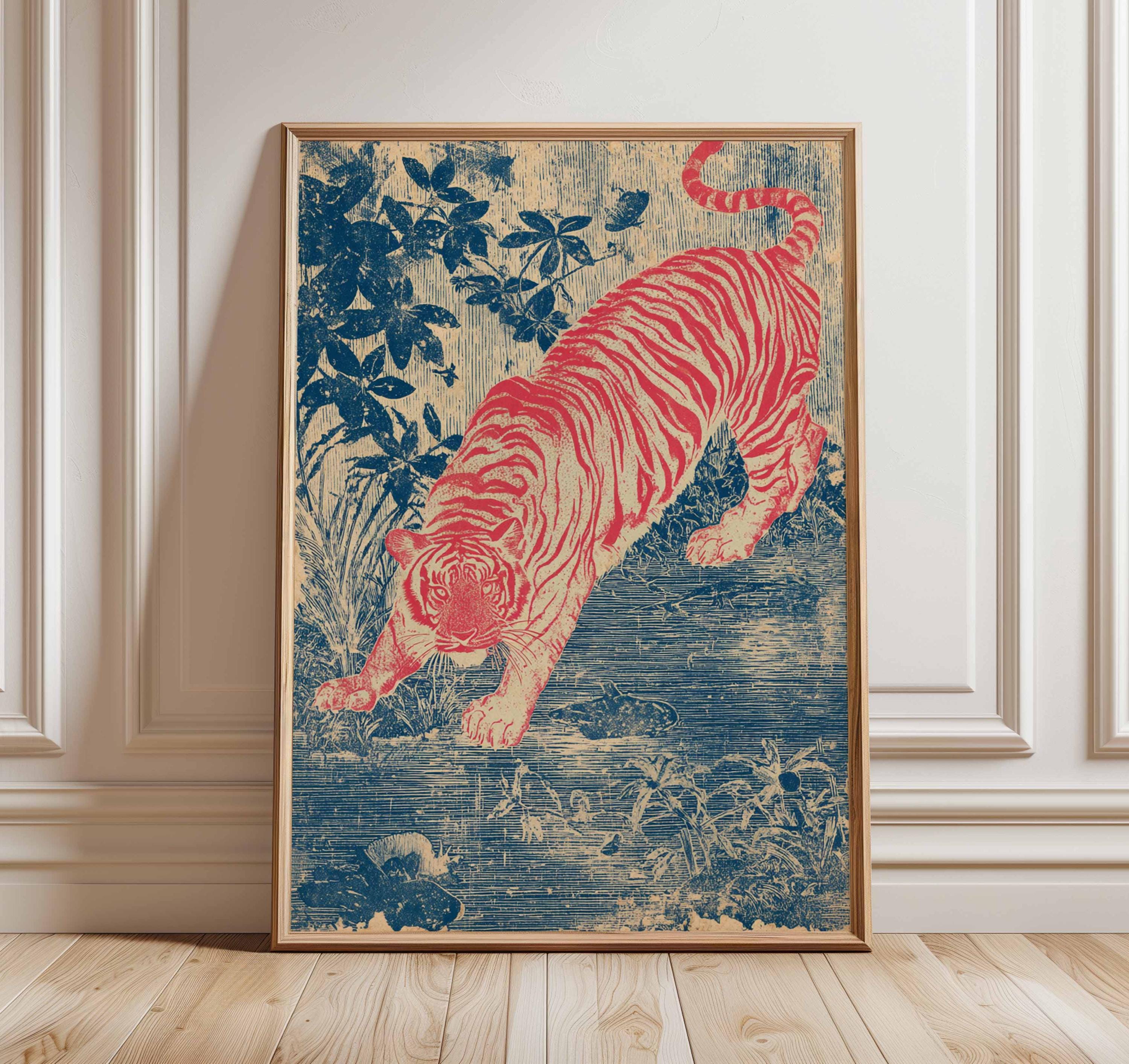 Japanese Tiger Poster, Vintage Asian Wall Art, Minimalist Zen Print ...