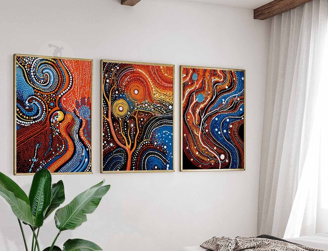 Aboriginal Set of 3 Prints, Cultural Wall Art, Indigenous Poster Set ...
