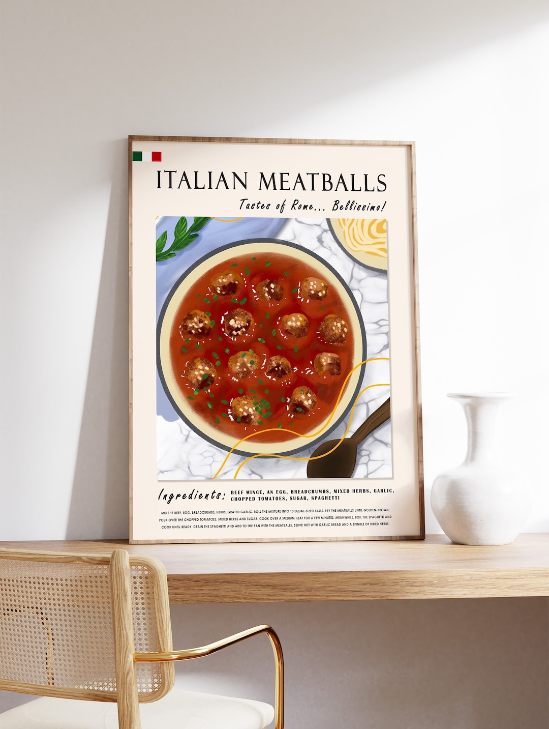 Italian Meatballs Food Poster, Food Art, Rome Print, Kitchen Poster ...