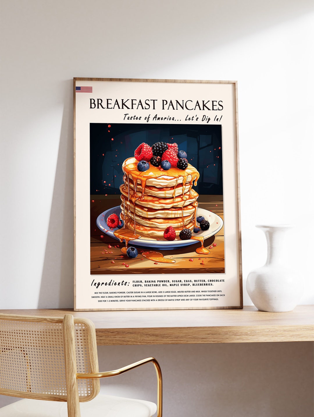 American Pancakes Dessert Poster, American Food Print, USA Dessert ...