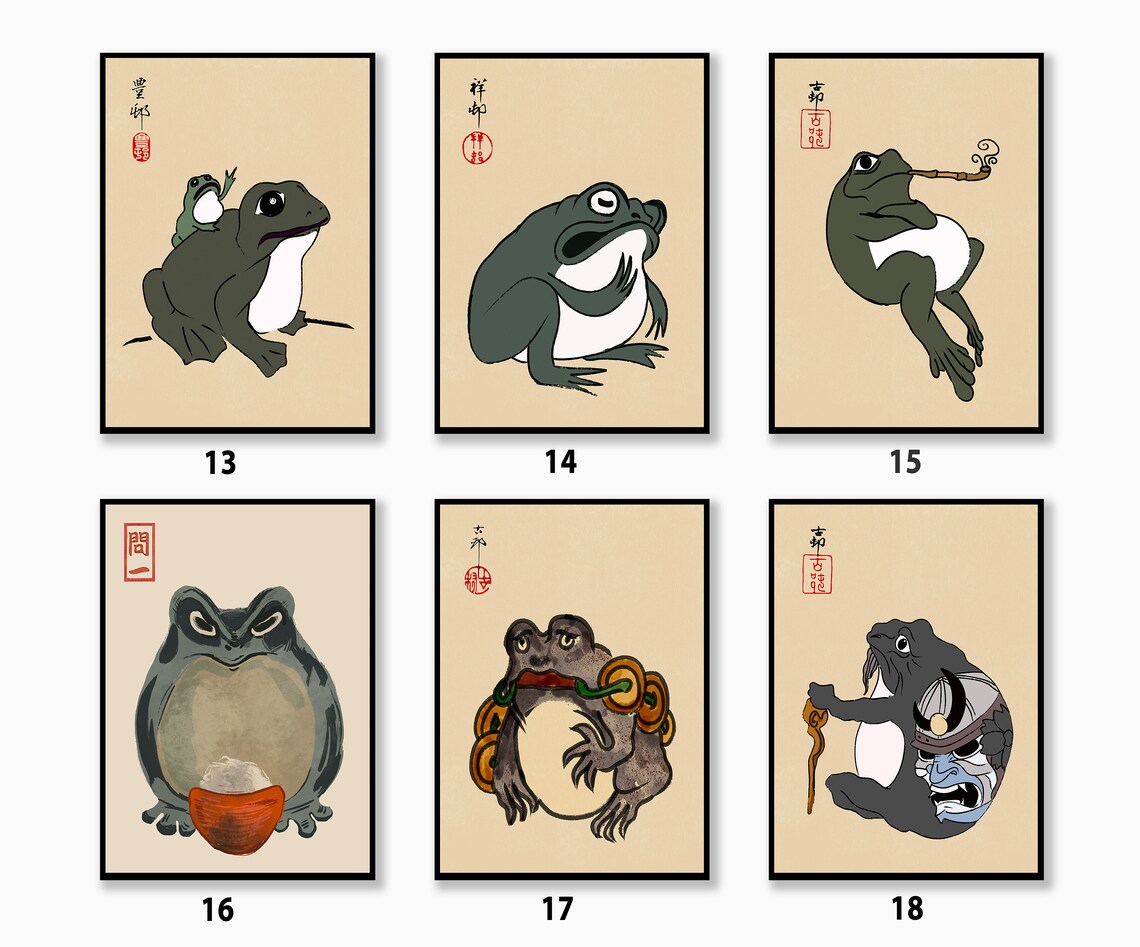 Japanese Frog Poster Sets Japanese Animal Decor Oriental - Etsy