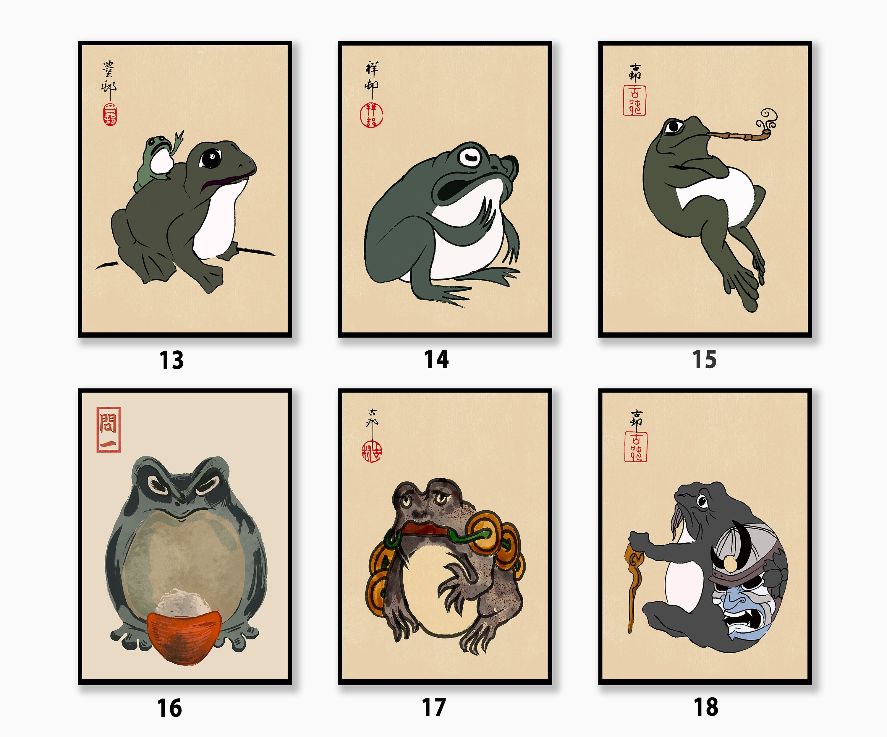 Japanese Frog Poster Sets Japanese Animal Decor Oriental - Etsy