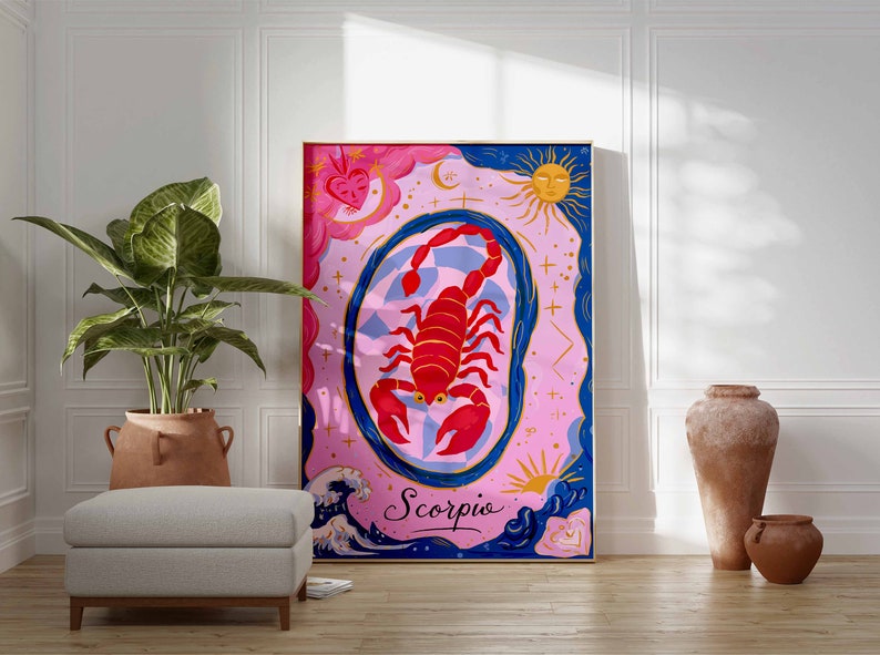 Scorpio Zodiac Poster, Celestial Boho Bedroom Art - Etsy