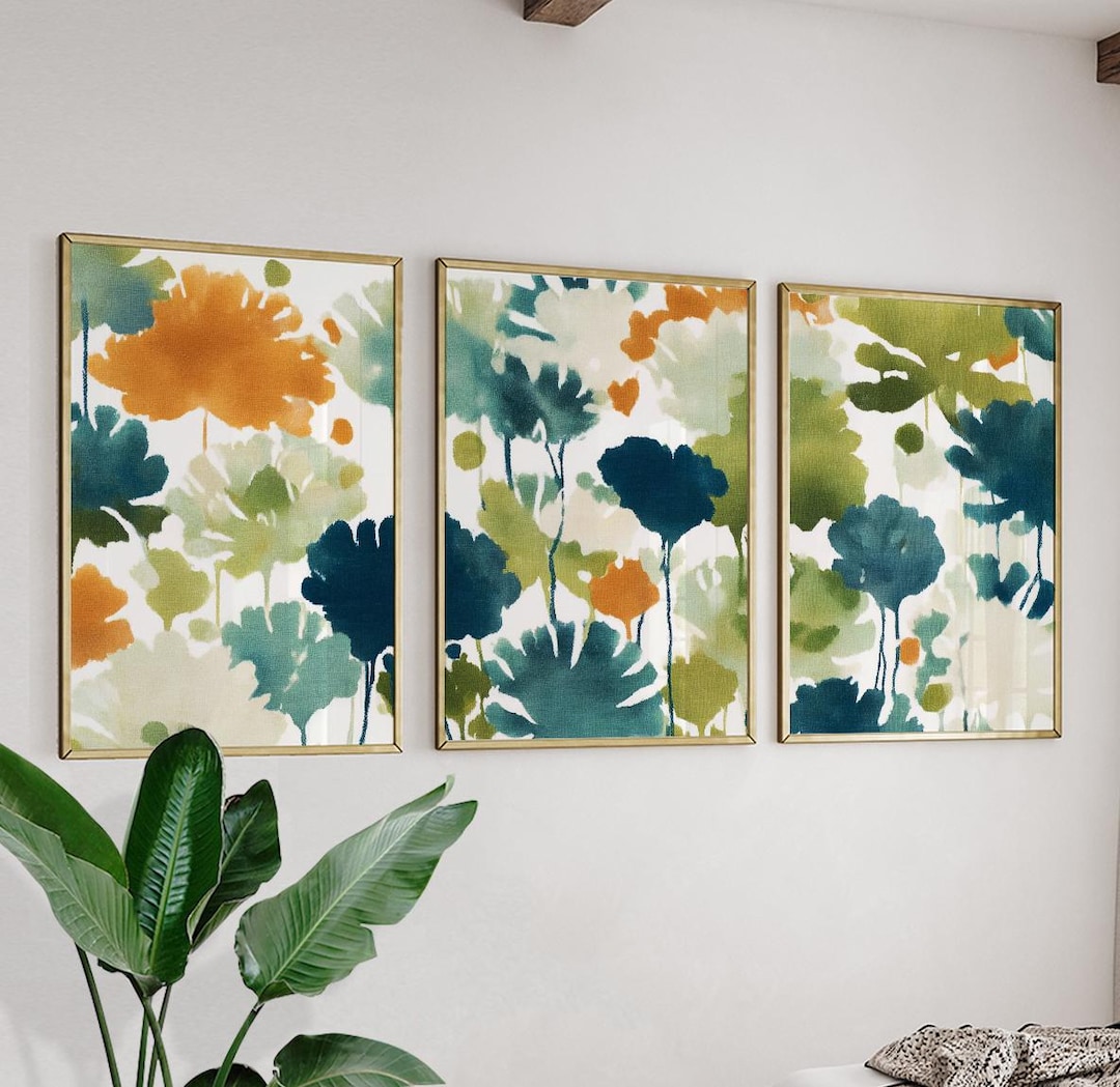 Abstract Botanical Posters Set of 3 | Green Blue Ochre | Modern Nature ...